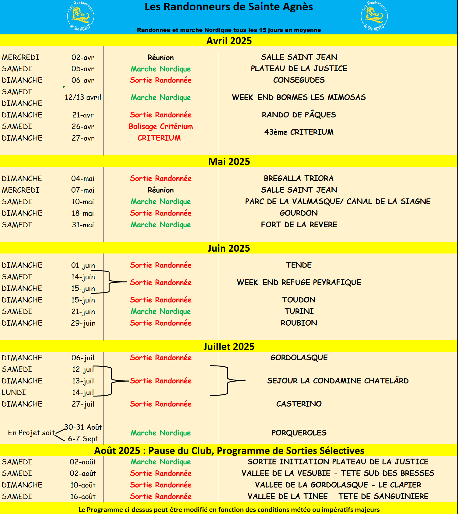 Programme | Les Randonneurs de Sainte-Agnès